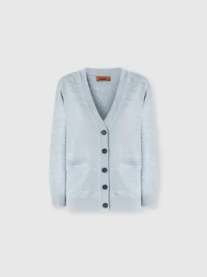 Missoni Oversized Viscose And Cotton Lamé Chevron Cardigan - Silver