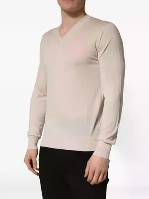 Dolce & Gabbana Beige Cashmere V-neck Pullover Sweater