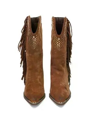 ALMA EN PENA Fringed Stud-embellished Boots - Brown