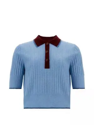 LA MARTINA Eugenie Ribbed-knit Polo Top - Blue