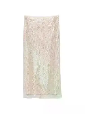 Marella Rhinestone-embellished Mesh-overlay Midi Skirt