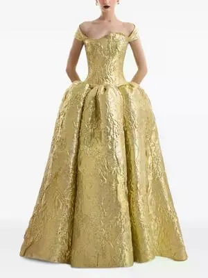 GEMY MAALOUF Off-shoulder Jacquard Gown