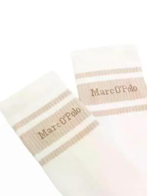 Marc O'polo Logo-embroidered Striped-detail Socks - Neutrals