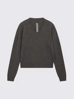Rick Owens V-neck Wool And Cashmere Sweater With Ribbed Trims - Rust