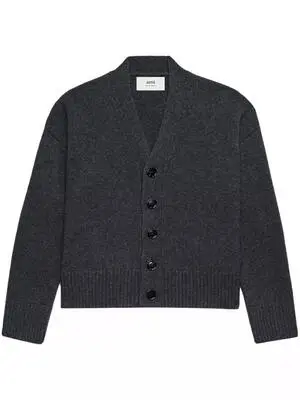 AMI Paris V-neck Elbow Patches Cardigan - Grey