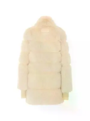 Patrizia Pepe Buckle-detail Faux-fur Coat - Neutrals
