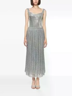 ATU BODY COUTURE Crochet-knit Metallic-effect Maxi Skirt - Silver