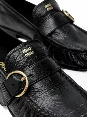 Miu Miu Buckled Crinkled Leather Loafers