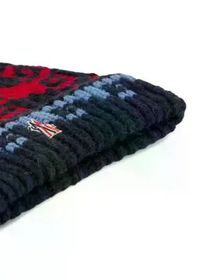 Moncler Intarsia-knit Pompom Beanie Hat - Black