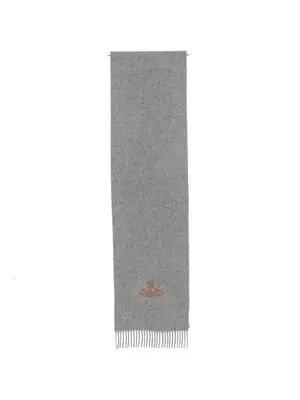 VIVIENNE WESTWOOD Orb-embroidered Fringed Scarf - Grey