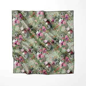 ARTIFACT. Silva Reverie Large Luxury Square Silk Scarf - Green/pink