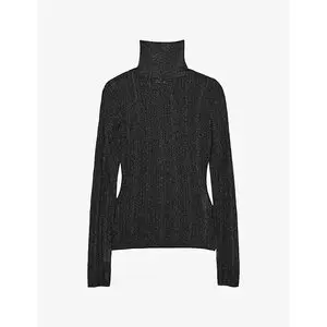 REISS Sutton Metallic Roll-neck Knitted Top - Navy