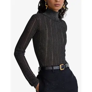 REISS Sutton Metallic Roll-neck Knitted Top - Navy