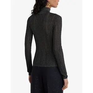 REISS Sutton Metallic Roll-neck Knitted Top - Navy