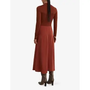 REISS Nora High-neck Knitted Woven Midi Dress
