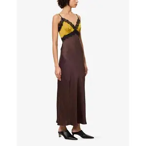 NEVER FULLY DRESSED Eden V-neck Satin Lace Maxi Dress