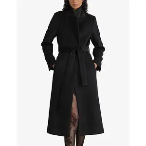 REISS Francesca Faux-fur Collar Long Wool-blend Coat