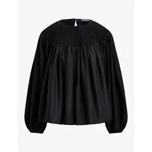 Polo Ralph Lauren Pleated Oversized Silk-cotton Blend Blouse - Black