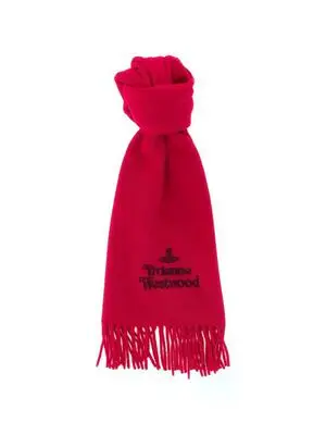 VIVIENNE WESTWOOD Orb Embroidered Wool Scarf - Red