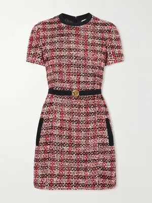 Versace Belted Wool-blend Tweed Mini Dress - Multi