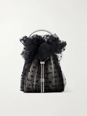 JIMMY CHOO Bon Bon Mini Gathered Polka-dot Tulle Top-handle Bag - Black