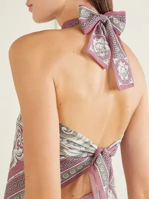Versace Cropped Printed Crepe Top
