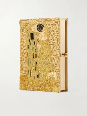 OLYMPIA LE-TAN The Kiss Embroidered Canvas Clutch - Gold