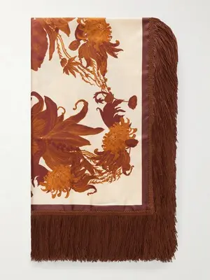 La DoubleJ Reversible Fringed Printed Silk-twill Scarf - Neutrals