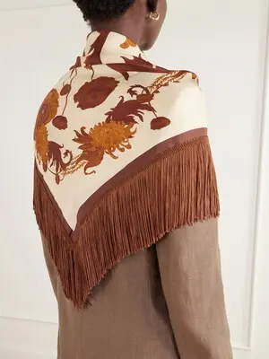 La DoubleJ Reversible Fringed Printed Silk-twill Scarf