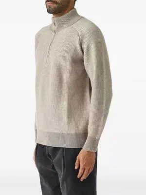 FILIPPO DE LAURENTIIS Ribbed-knit Quarter-zip Sweater - Neutrals