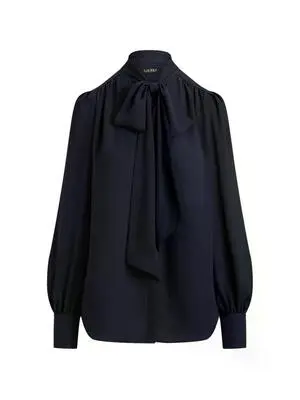 Ralph Lauren Tie-neck Blouson-sleeve Blouse