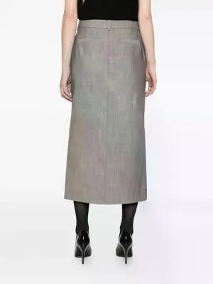 THE FRANKIE SHOP Maybelle Wool Front Slit Pencil Skirt Light Taupe Melange - Grey