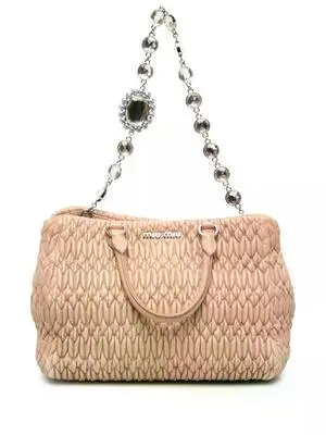 Miu Miu 2010-2026 Matelasse Nappa Crystal Satchel - Brown