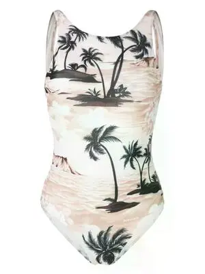 Palm Angels All-over Graphic-print Swimsuit - Neutrals
