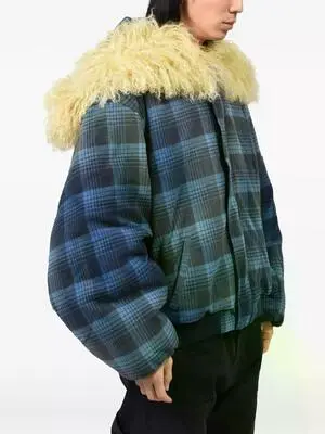 GREG ROSS Plaid Shearling-trim Bomber Jacket