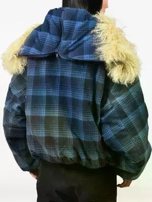 GREG ROSS Plaid Shearling-trim Bomber Jacket