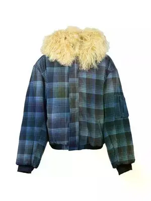 GREG ROSS Plaid Shearling-trim Bomber Jacket