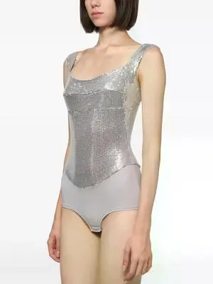 ATU BODY COUTURE Sequin-embellished Sleeveless Bodysuit - Silver