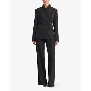 BECAUSE OF ALICE Cocoon-collar Belted Woven Blazer