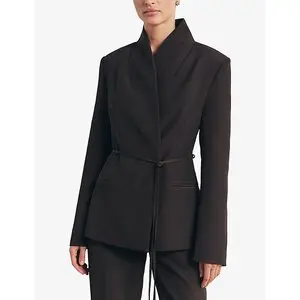 BECAUSE OF ALICE Cocoon-collar Belted Woven Blazer