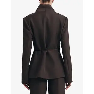 BECAUSE OF ALICE Cocoon-collar Belted Woven Blazer