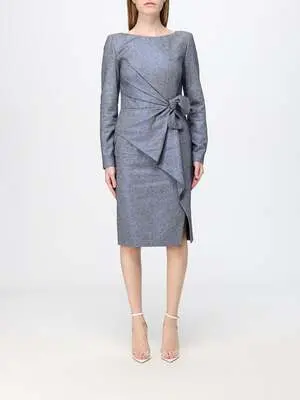 GENNY Draped Wool-blend Midi Sheath Ceremony Dress