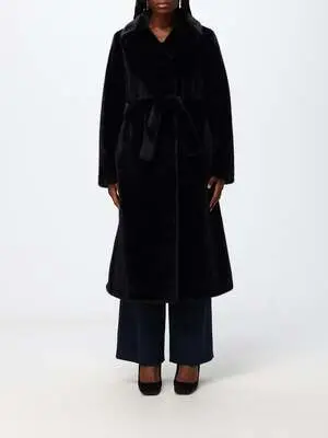 DUNO Vilma Pejo Robe Coat In Faux Fur With Belt - Black