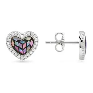 KYLIE HARPER Mosaic Abalone Mother Of Pearl Heart Halo Earrings In Sterling - Silver