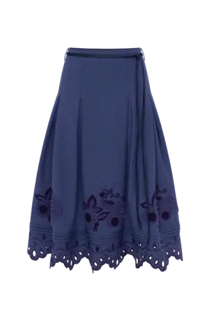 ANNABO Midnight Mirage Embroidered Wool Midi Skirt