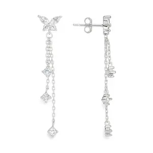 KYLIE HARPER Butterfly Diamond Cz Fringe Earrings In Sterling - Silver
