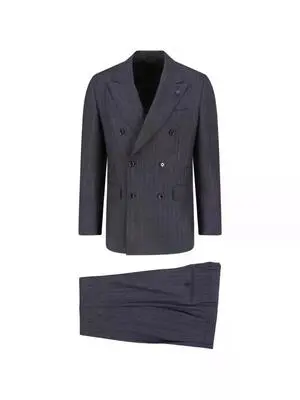 LARDINI Pinstripe-pattern Double Breasted Suit - Grey