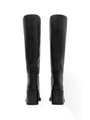 Burberry Leather Fife Heel Boots - Black