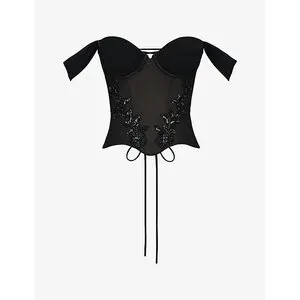 House Of Cb Magdalena Satin And Chiffon Corset Top - Midnight