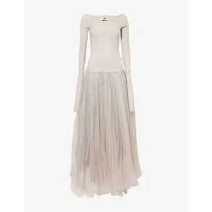 MARC LEBIHAN Textured Silk-blend Maxi Dress - Gris Perle